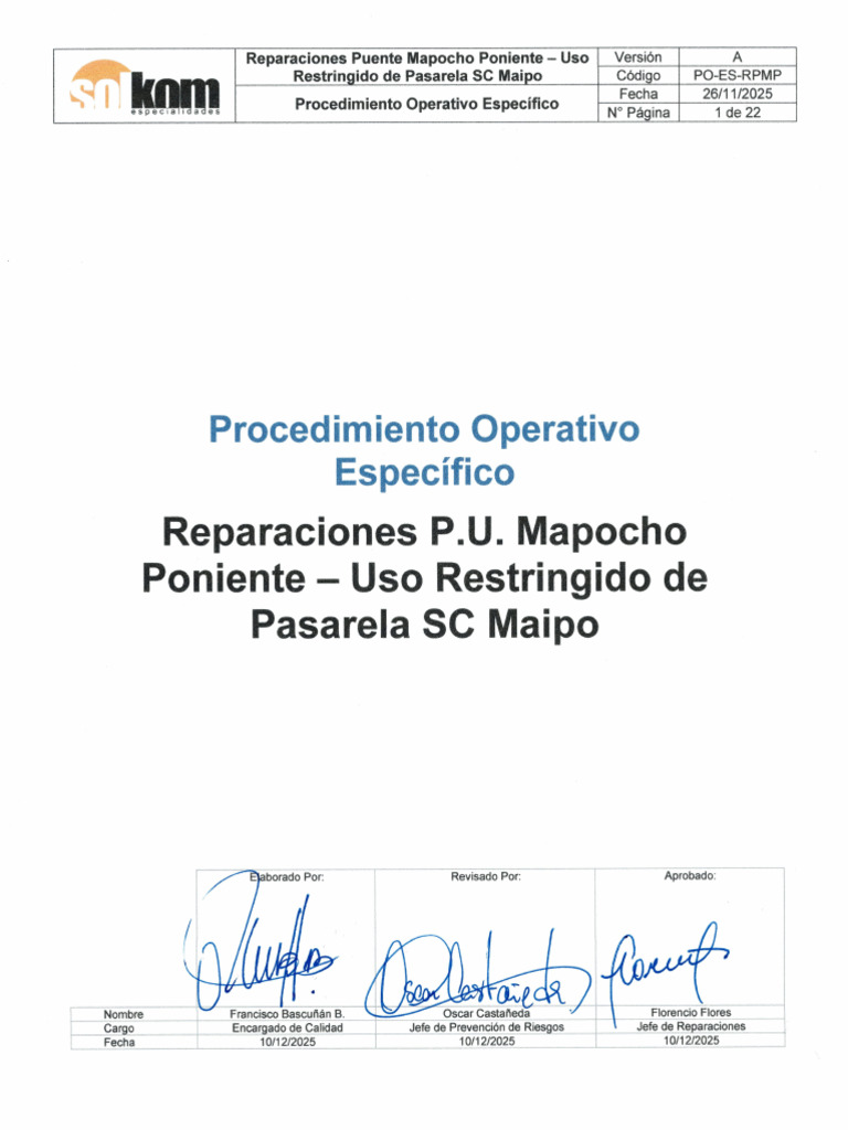 PO-ES-RPMP-A Procedimiento Operativo Específico Reparaciones Puente ...