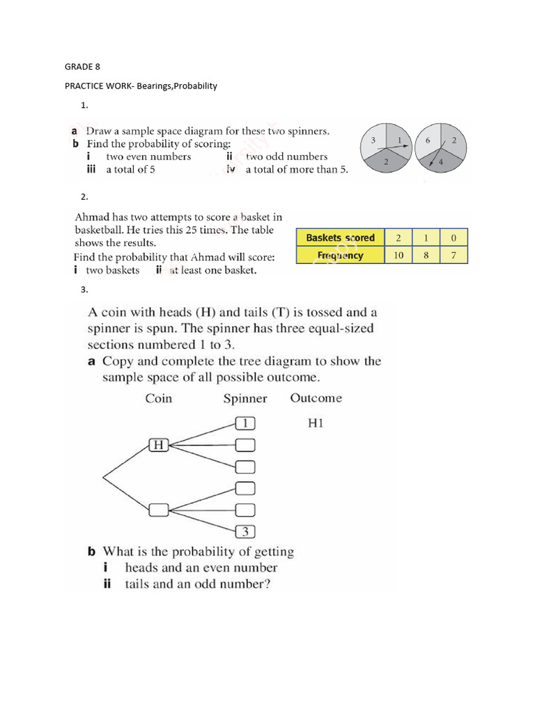 GRADE 8 Bearings,Probability | PDF