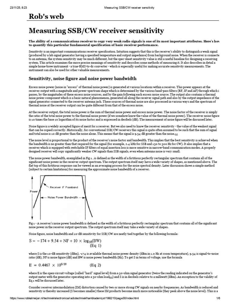 Measuring SSB - CW Receiver Sensitivity | PDF | Bandwidth (Signal ...