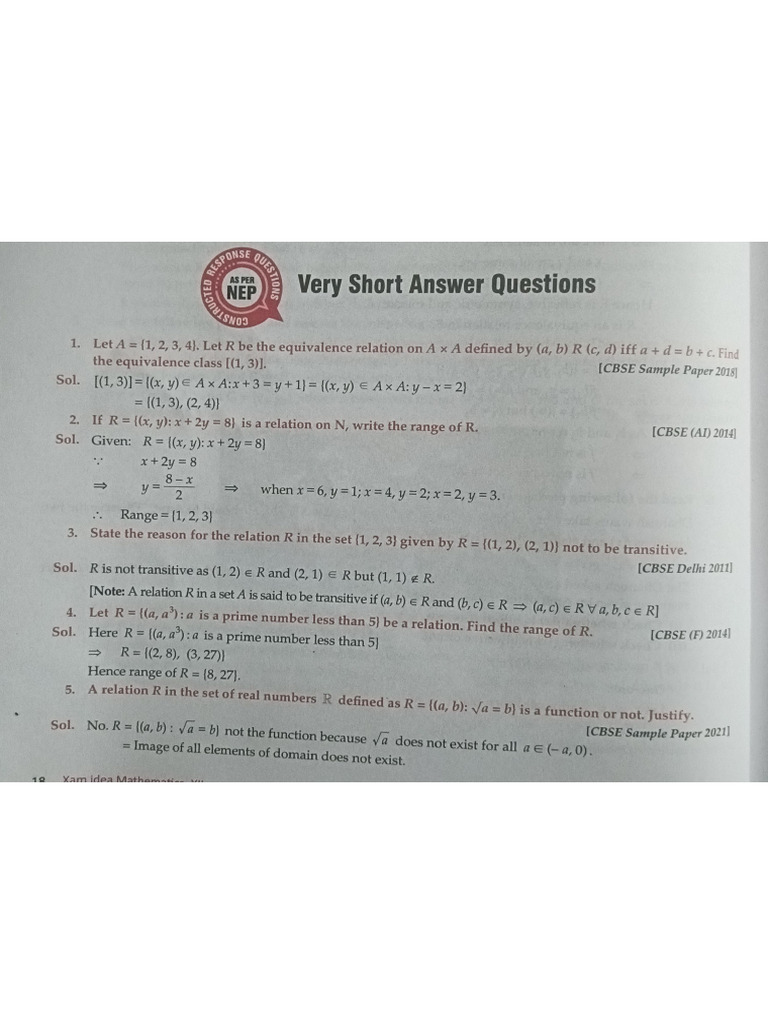 PYQ Relation and Functions | PDF