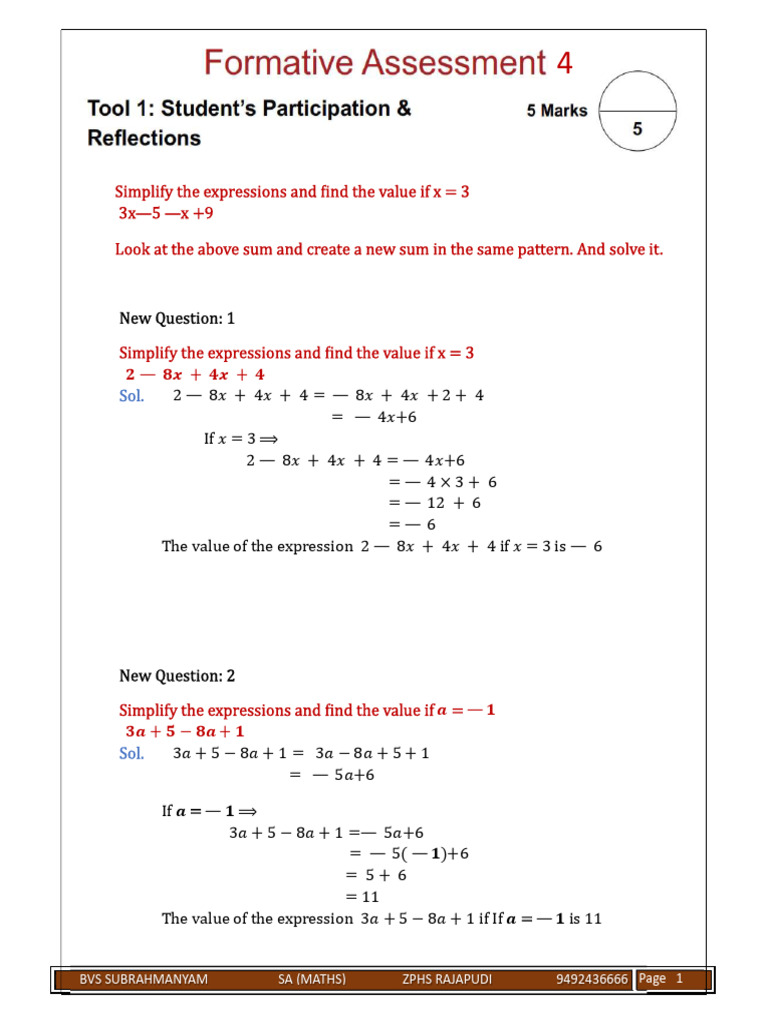 BVS FA 4 Class 7 Maths Tool 1-3 | PDF | Exponentiation | Multiplication
