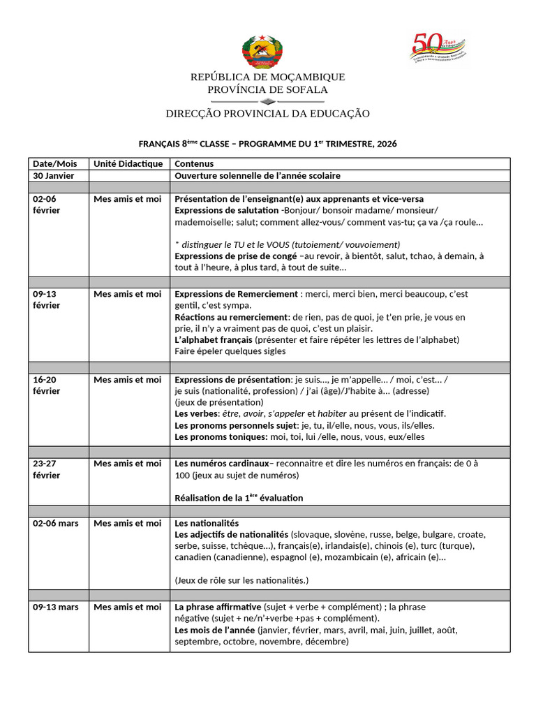 Programme de Francais 8eme Classe 2026 | PDF | Mécanique du langage ...