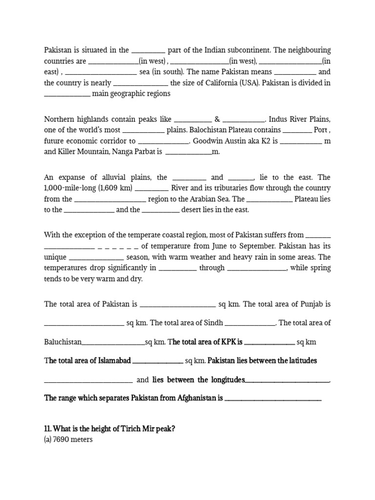 Unit - 3 The Geography, Environment, and Economy of Pakistan - Section ...