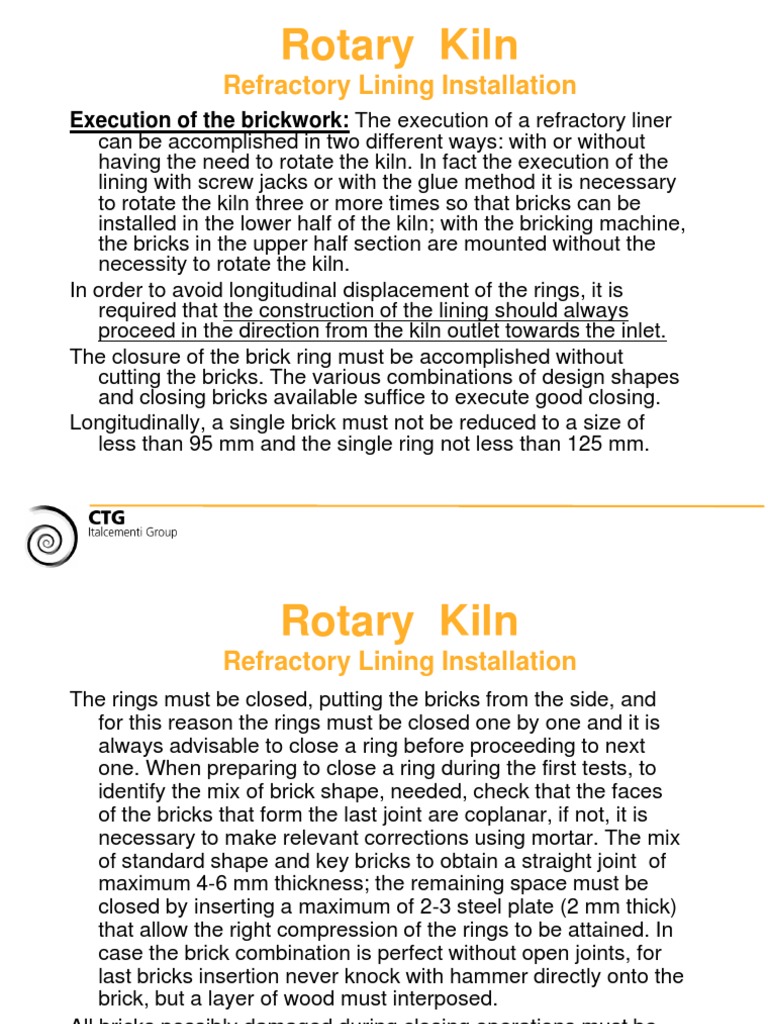 Rotary Kiln Refractory Lining Guide | PDF | Brick | Adhesive