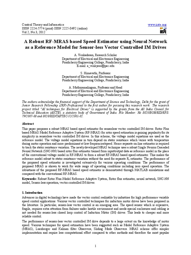 A Robust Rf Mras Based Speed Estimator Using Neural Network As A