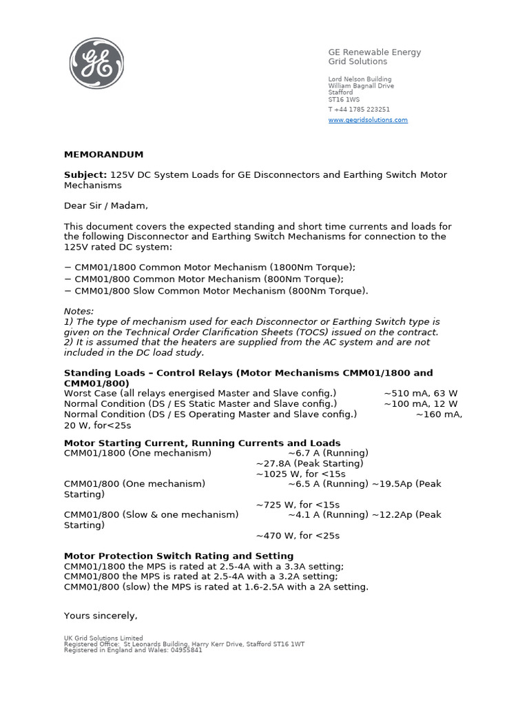 Memorandum - DS and ESW - DC System Loads v3 | PDF | Machines ...