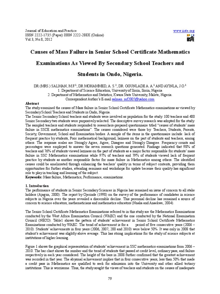 Causes of Mass Failure in Senior School Certificate Mathematics ...