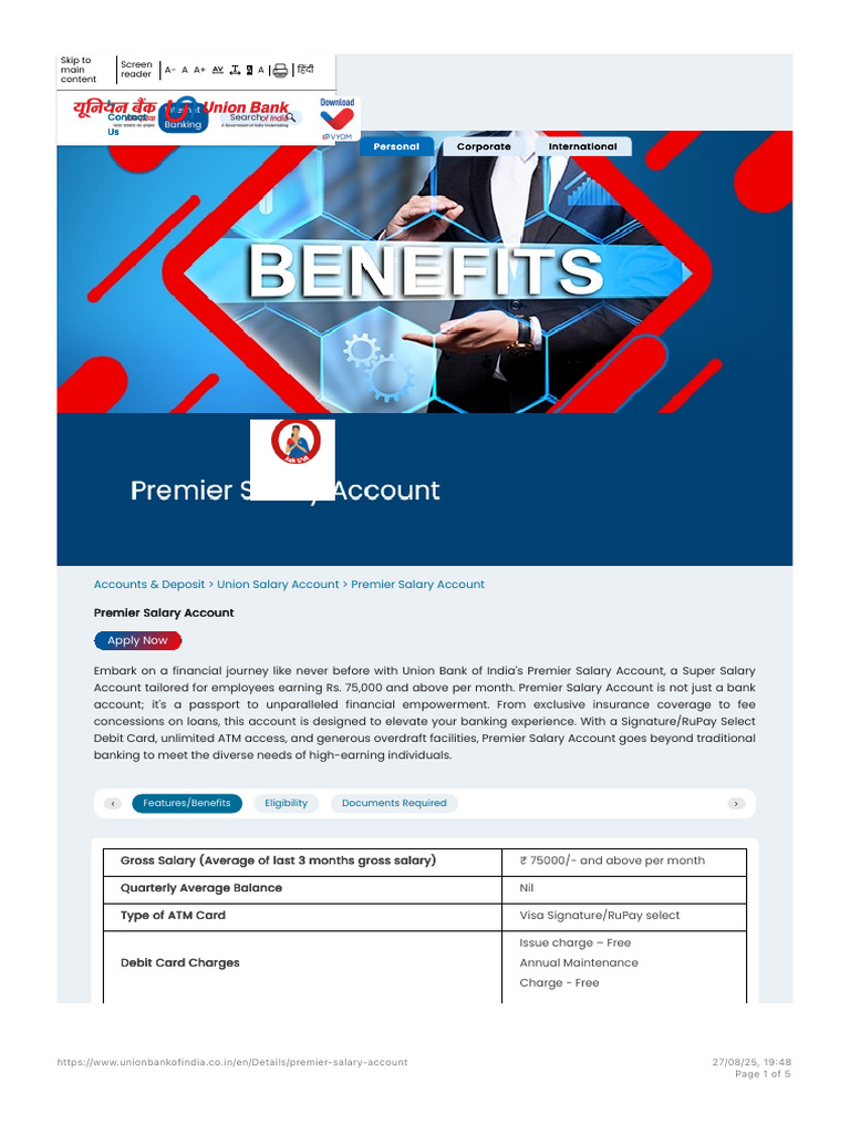 Union Premier Salary Account for Senior Executives | PDF | Overdraft ...