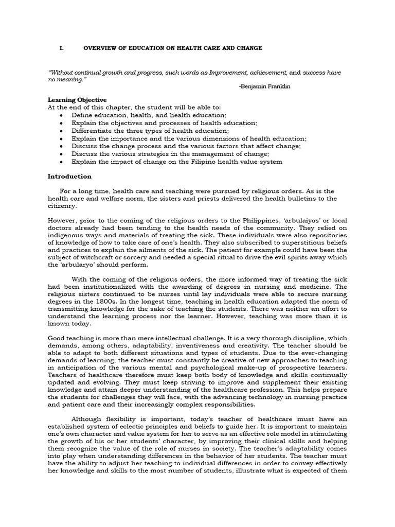 PST Chapter I Overview of Education in Healthcare and Change | PDF ...
