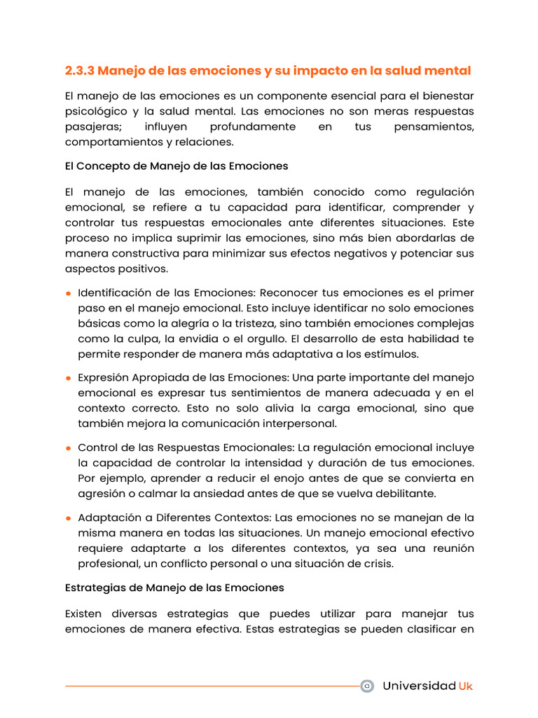 31 Manejo de Las Emociones y Su Impacto en La Salud Mental | PDF | Las ...