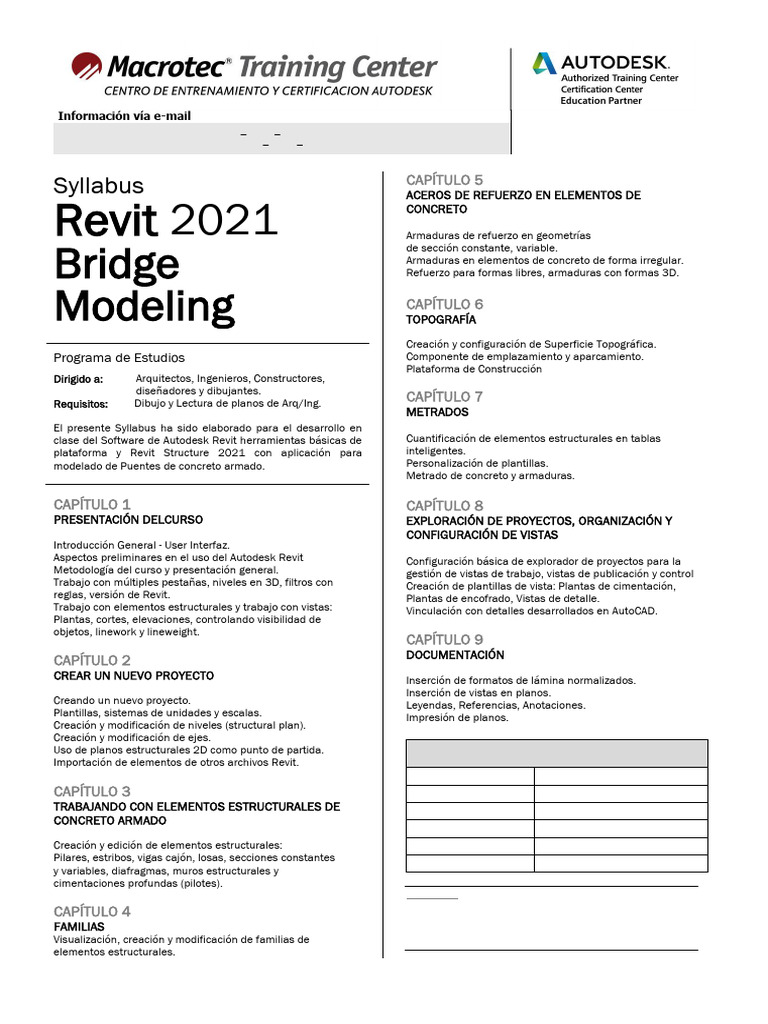 Syllabus Revit 2021 Bridge Modeling_Macrotec Training Center | PDF ...