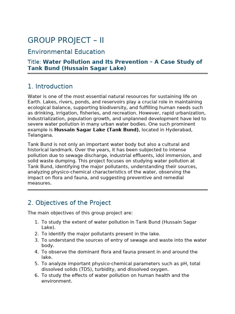Group Project-Ii - Water Pollution & Prevention (Tank Bund Case Study ...