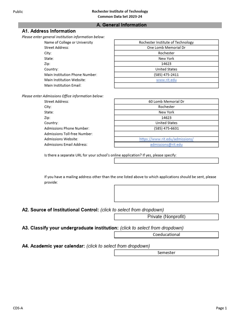 A1. Address Information A. General Information | PDF | Sat | University ...