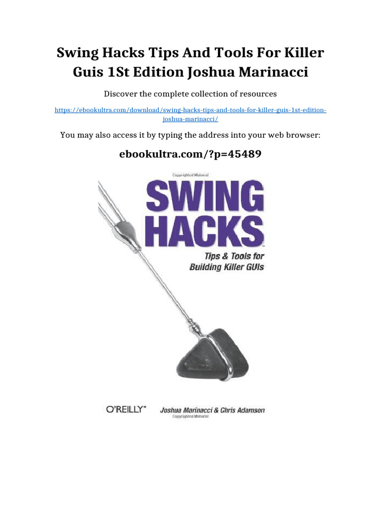 Swing Hacks Tips and Tools for Killer GUIs 1st Edition Joshua Marinacci ...