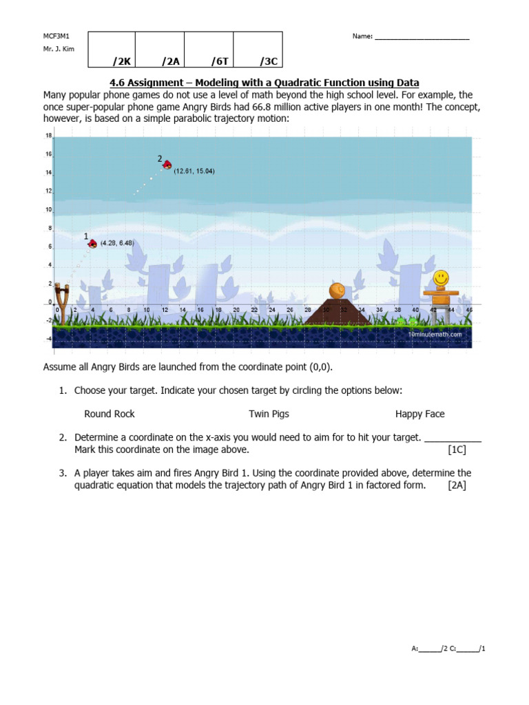 M.K - Angry Bird Assignment (1) | PDF | Quadratic Equation | Mathematics