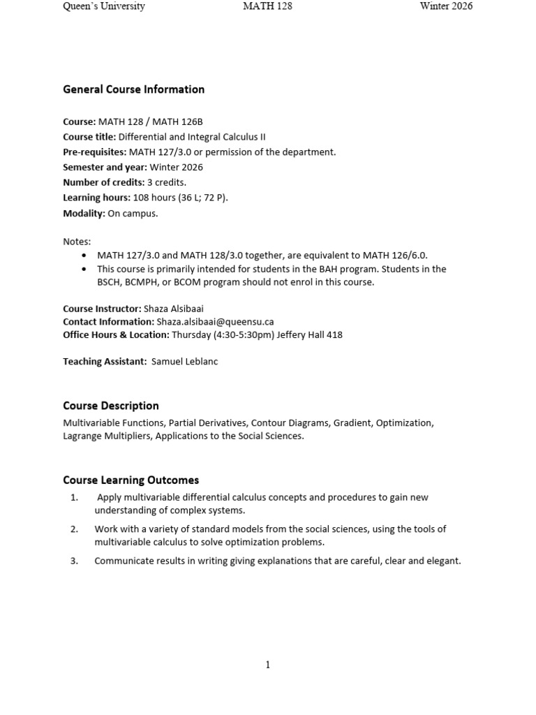 MATH 128 - Course Outlines | PDF | Mathematics | Iroquois
