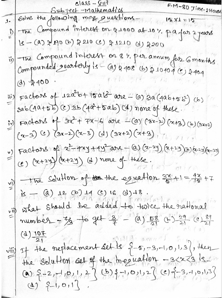 Class 8 Final Exam On Math | PDF
