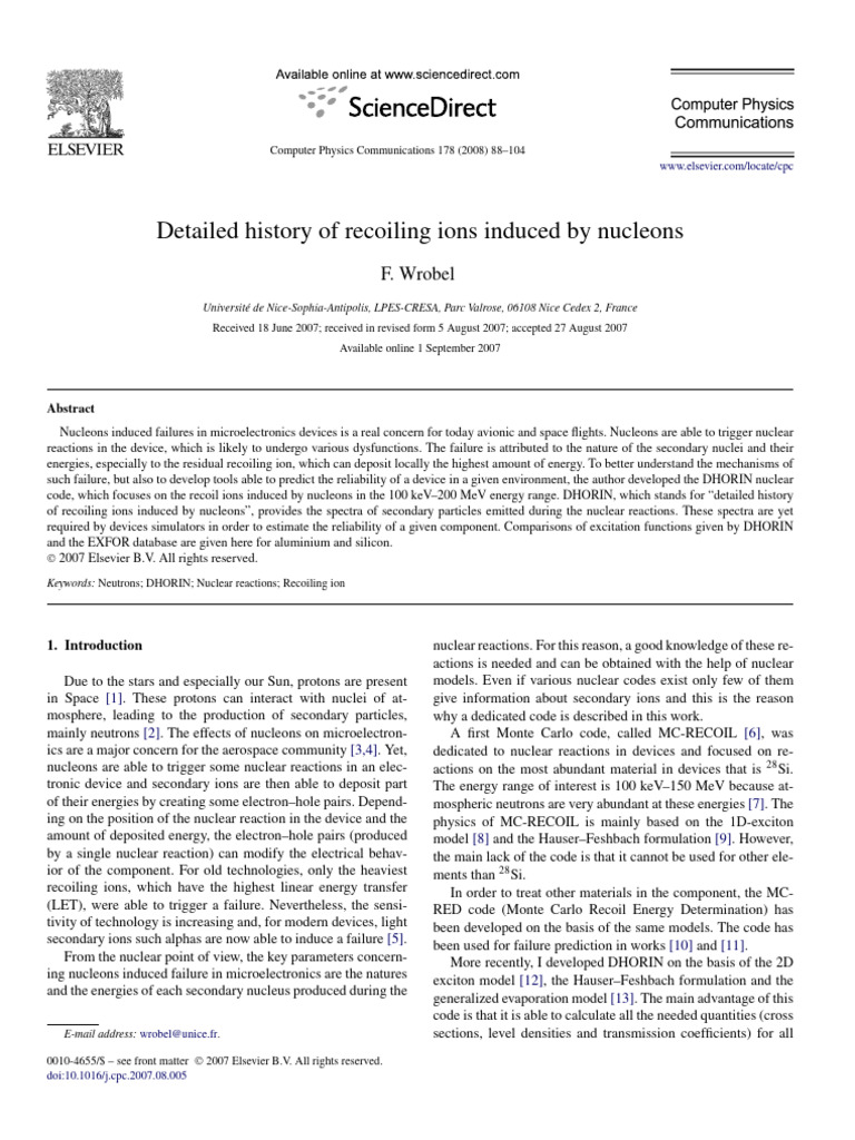 Detailed History of Recoiling Ions Induced by Nucleons - Frédéric ...