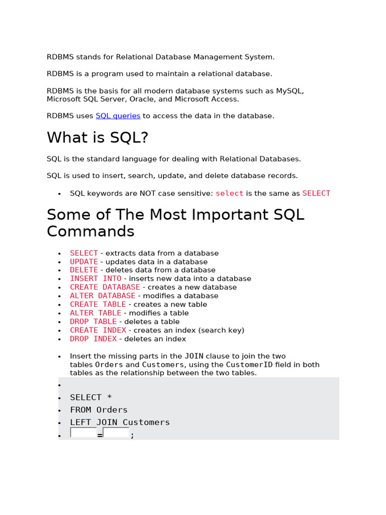 RDBMS Stands for Relational Database Management System | PDF