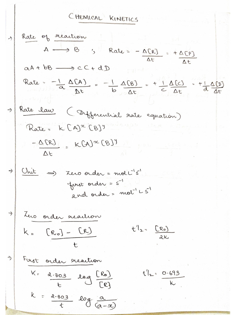 Chemical Kinetics - Eqns and Graphs | PDF