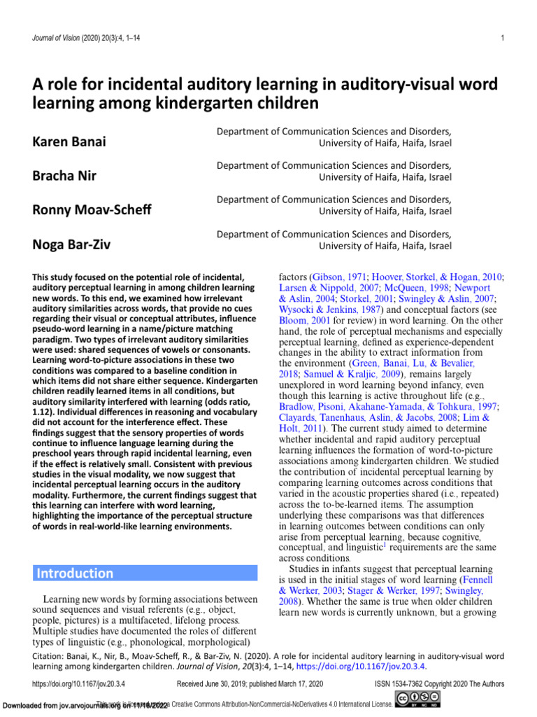 A role for incidental auditory learning in auditory-visual word ...