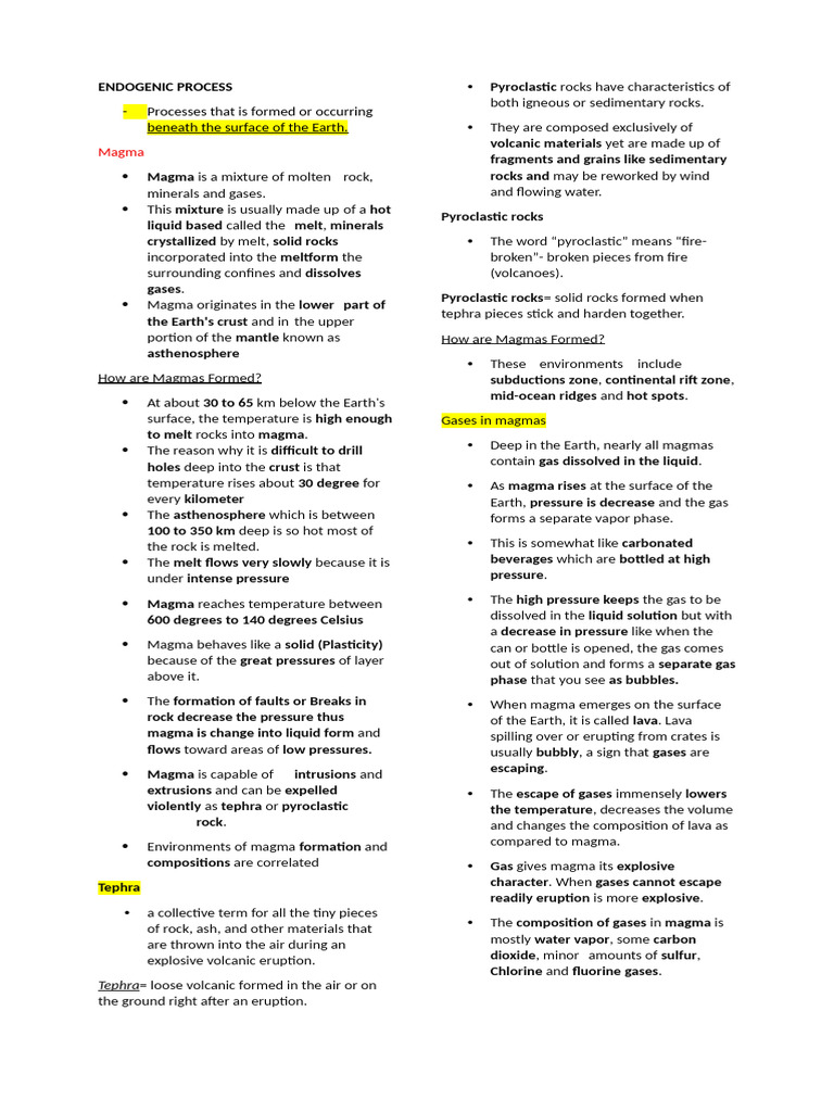 Endogenic Process | PDF | Magma | Igneous Rock