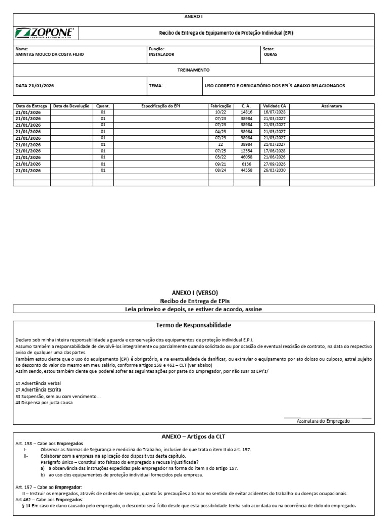 Ficha de Epi - Amintas.2026 | PDF
