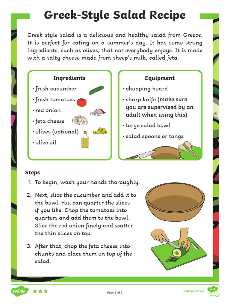 t l 526499 Ks1 Greek Salad Healthy Recipe Differentiated Reading ...