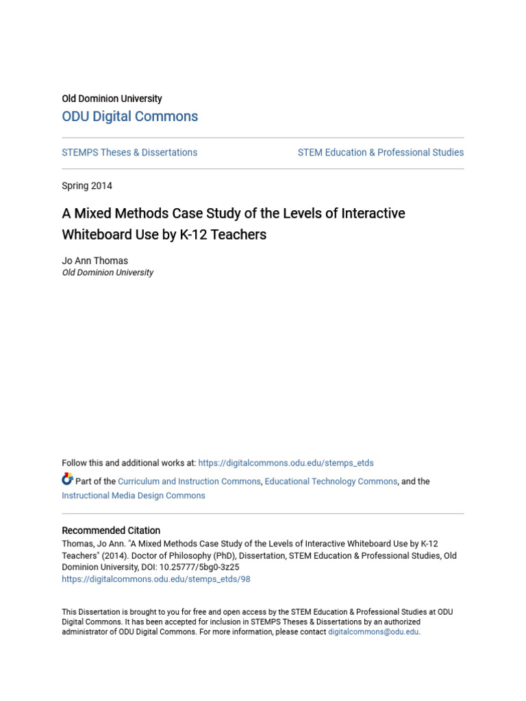 A Mixed Methods Case Study of The Levels of Interactive Whiteboard Use ...