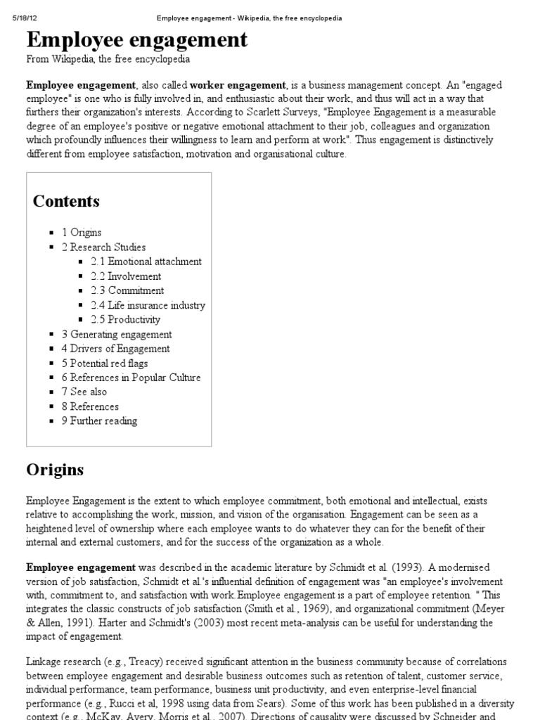 Employee Engagement - Wikipedia, The Free Encyclopedia | PDF ...