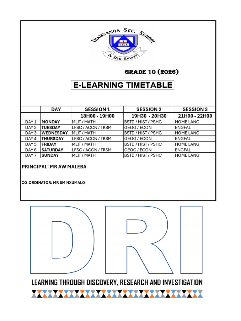 g10 E-Learning Timetable | PDF