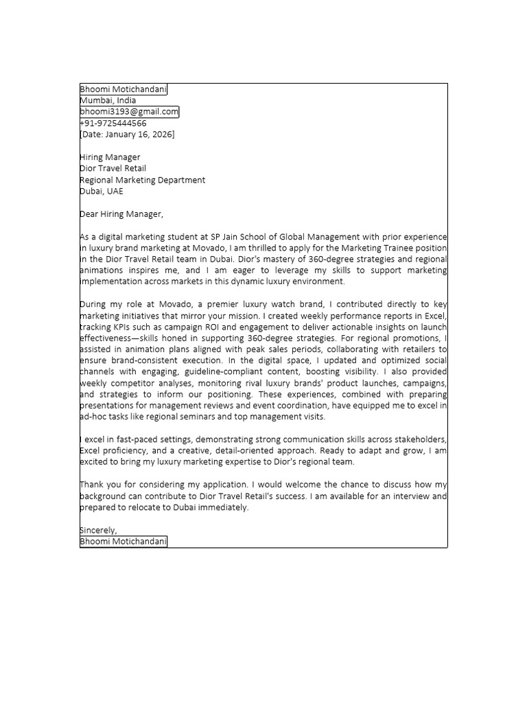 Cover Letter - DIOR | PDF