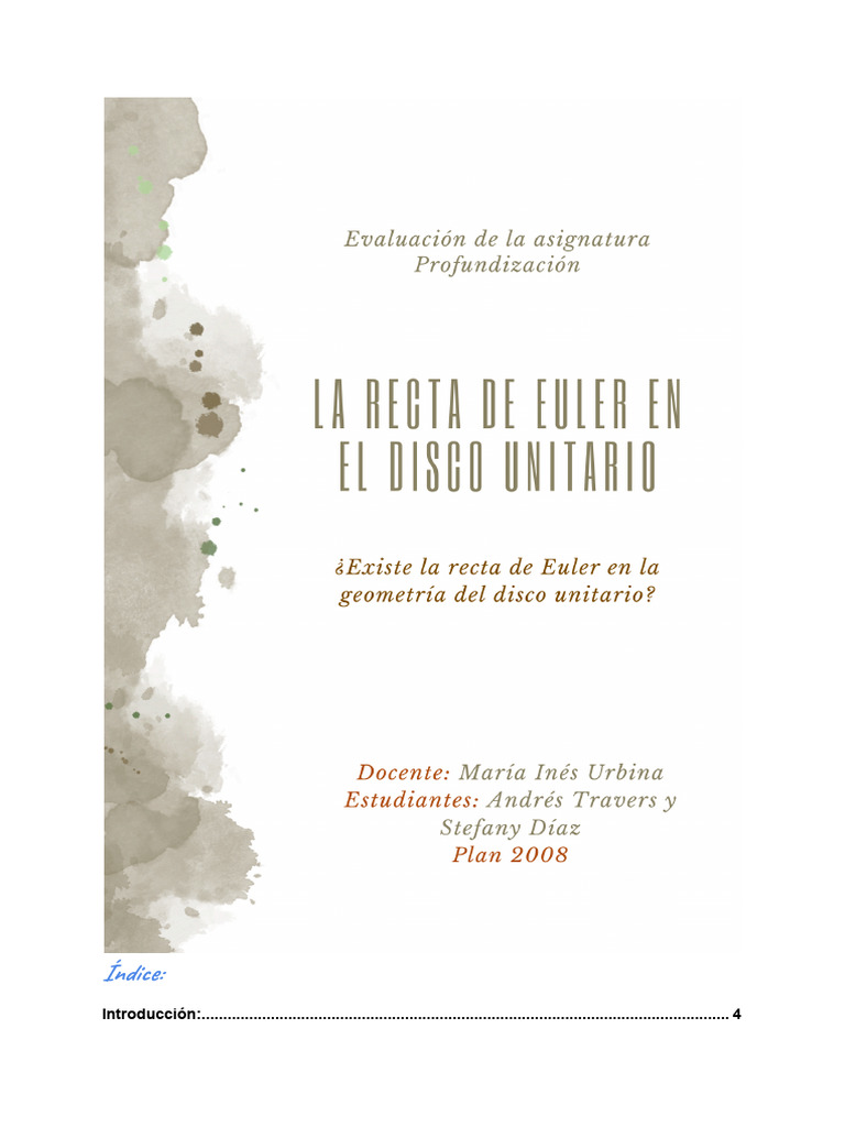La Recta de Euler en El Disco Unitario. (FINAL) | PDF | Geometría ...