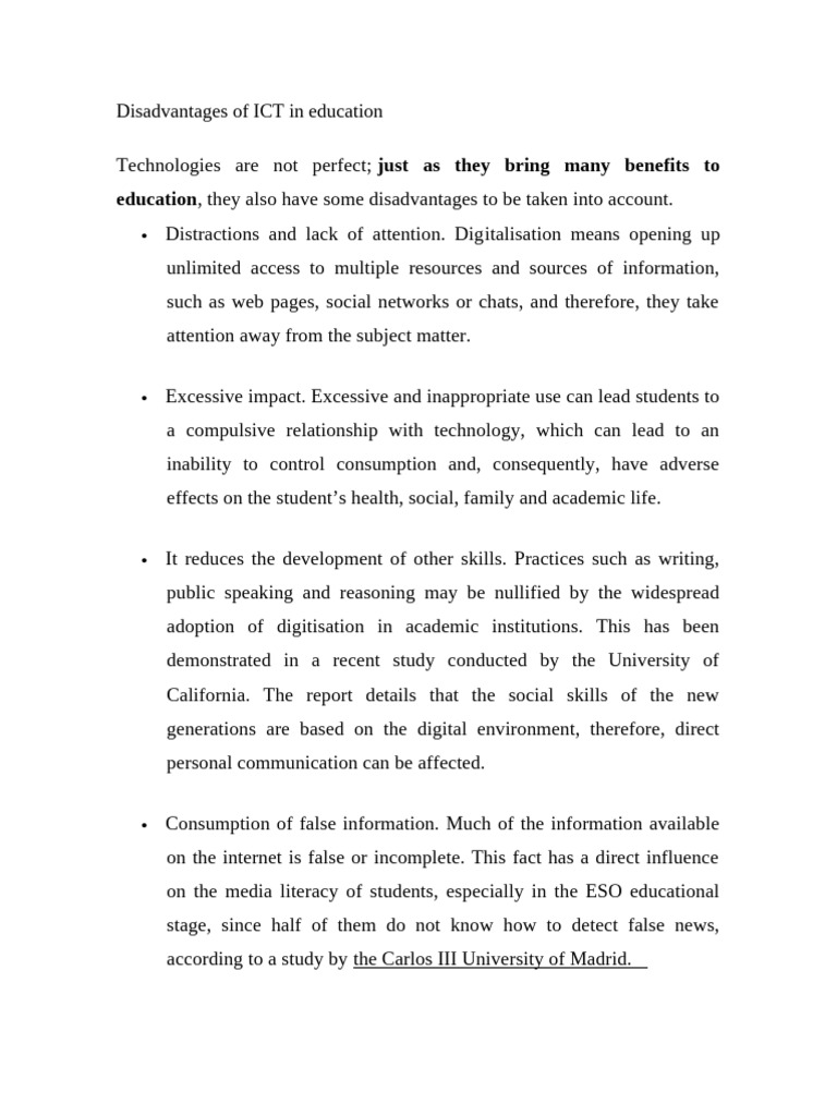 Disadvantages of ICT in Education | PDF
