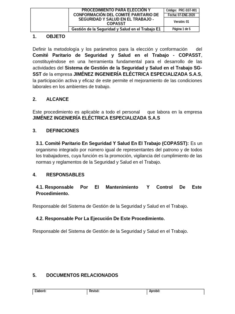 PRC-SST-001 Procedimiento para Elección y Conformación Del COPASST | PDF