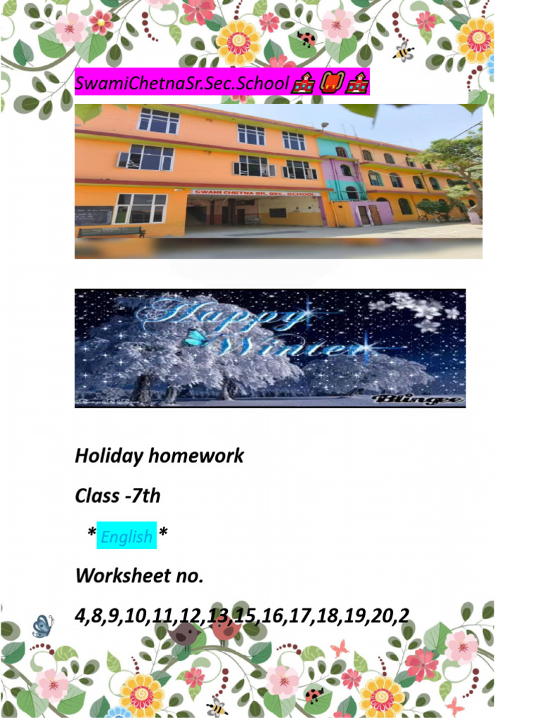 Winter Vacation Holiday Homework Class 7th | PDF