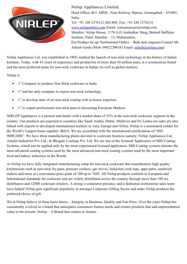 Nirlep Mailer | PDF | Cookware And Bakeware | Brand