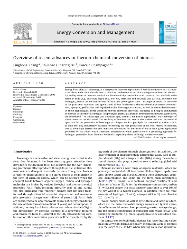 Overview of Recent Advances in Thermo-Chemical Conversion of Biomass ...