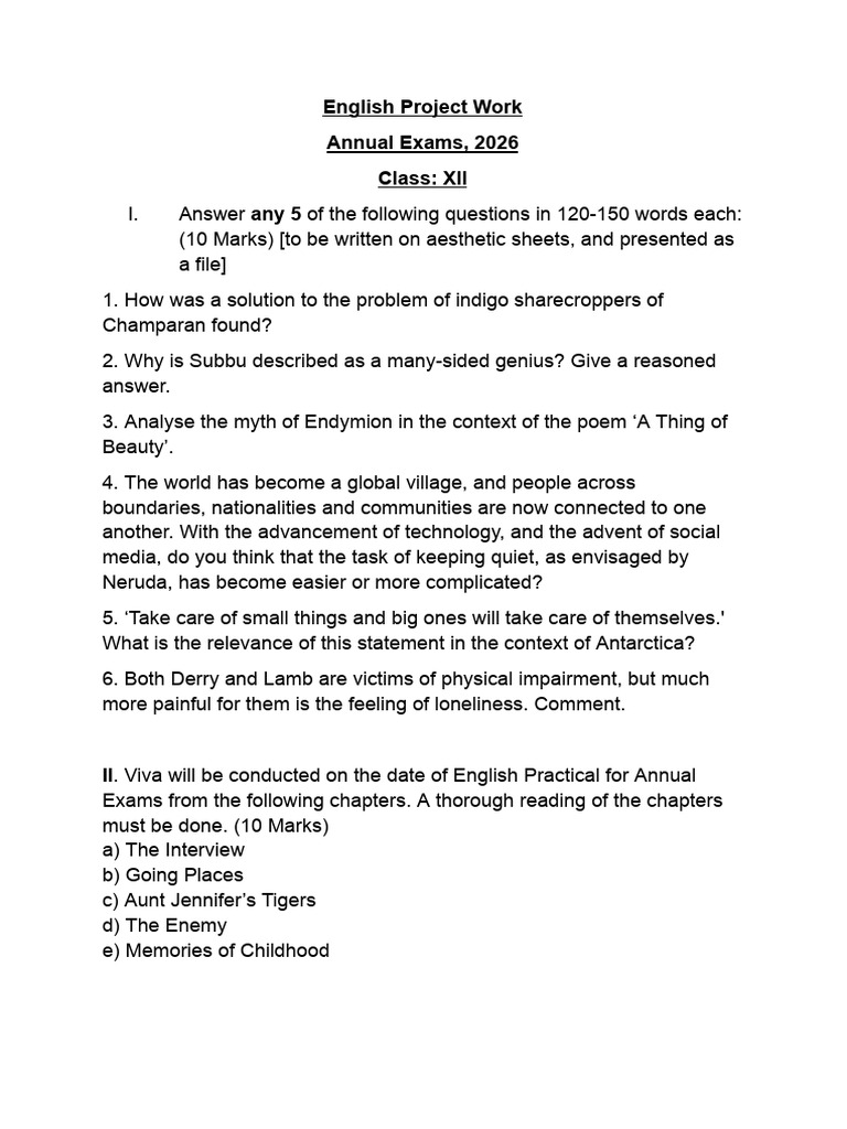 English Project Work- Annual Exams- 2026.Docx | PDF