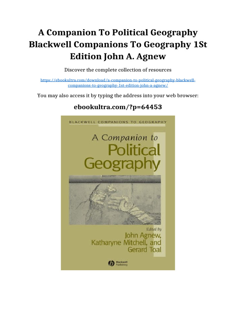 A Companion To Political Geography Blackwell Companions To Geography ...
