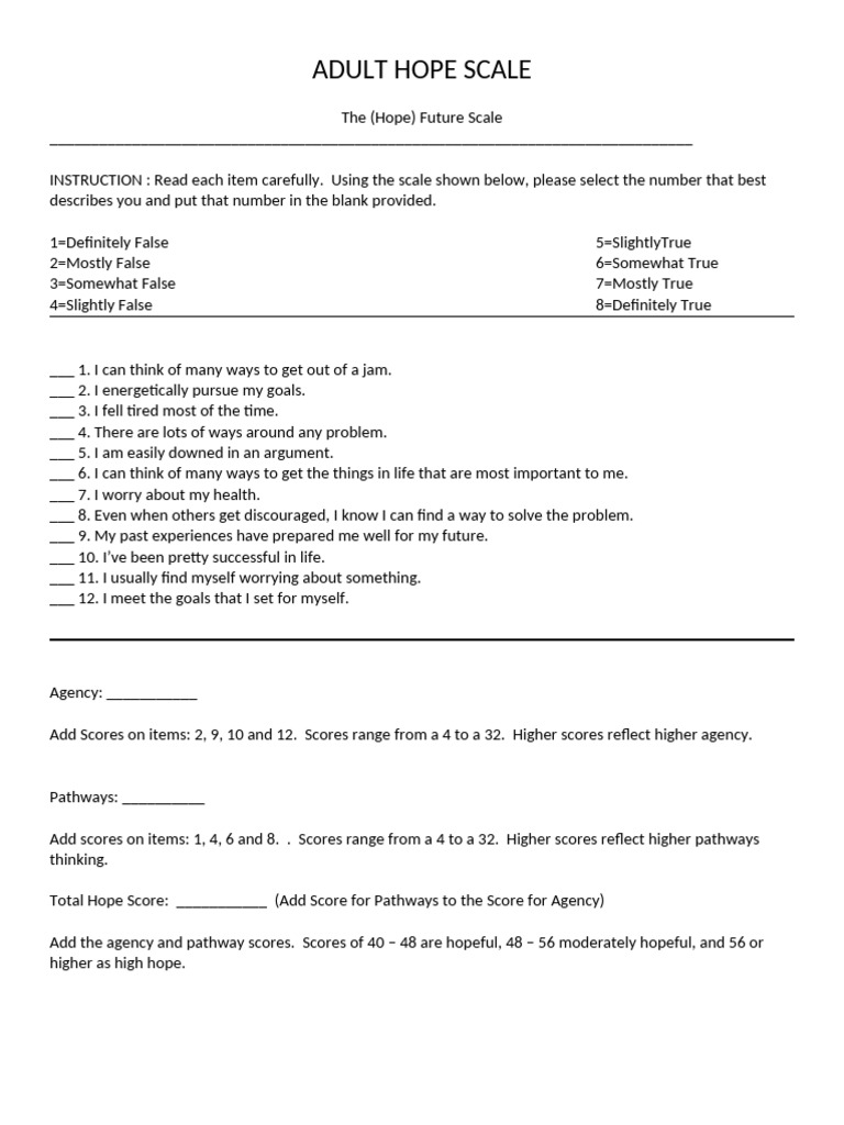The Adult Hope Scale Questionnaire | PDF