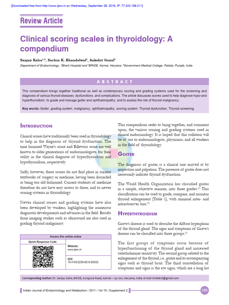 Clinical Scoring Scales in Thyroidology a Compendi | PDF ...