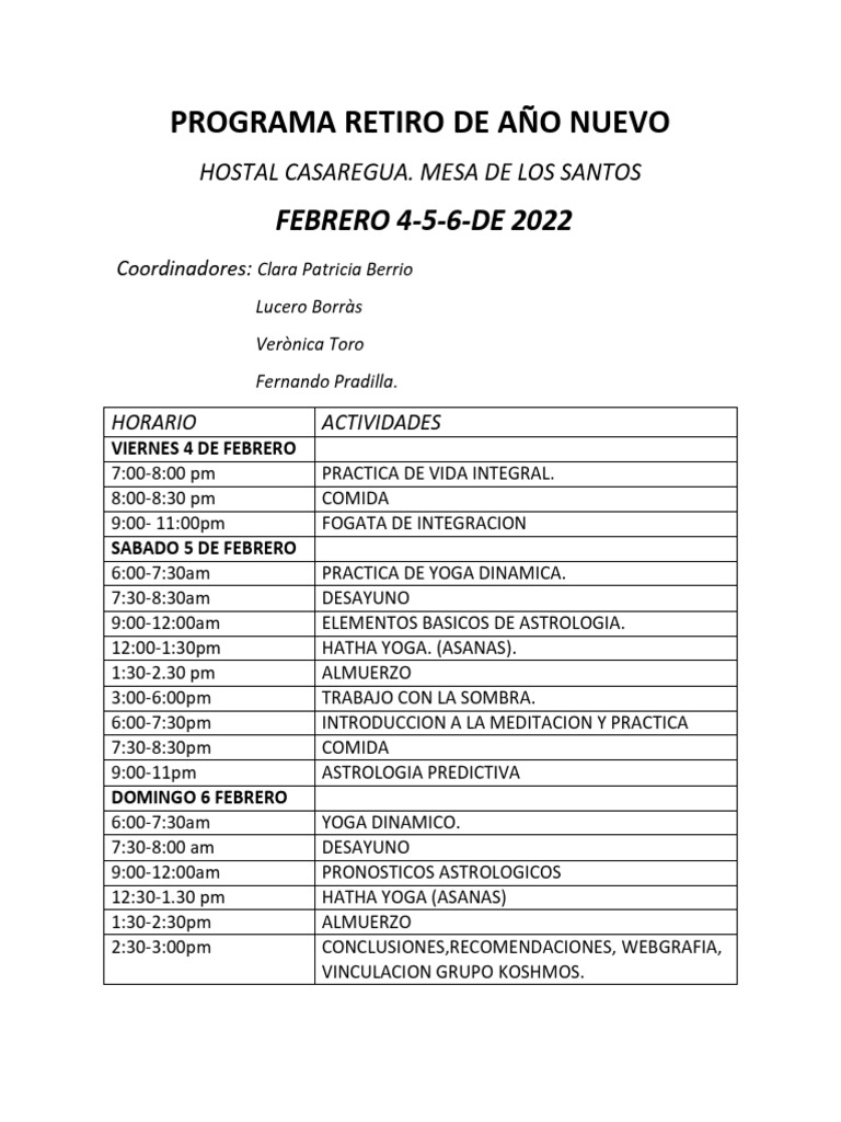 Programa Retiro de Año Nuevo 2 | PDF