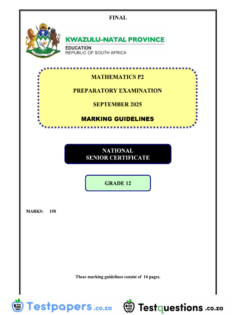 Maths Grade 12 NSC P2 MEMO September 2025 KZN | PDF