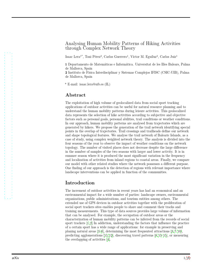 Analysing Human Mobility Patterns of Hiking Activi | PDF | Vertex ...
