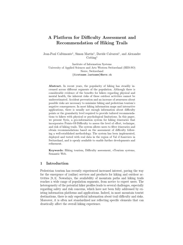 A Platform For Difficulty Assessment and Recommendation of Hiking ...