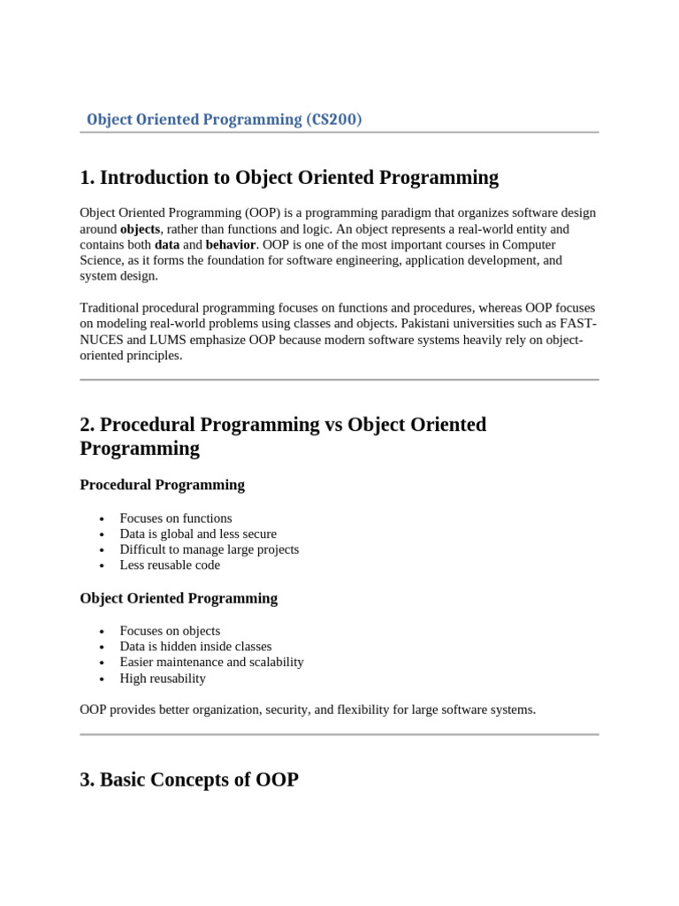 Object Oriented Programming (CS200) | PDF | Object Oriented Programming ...