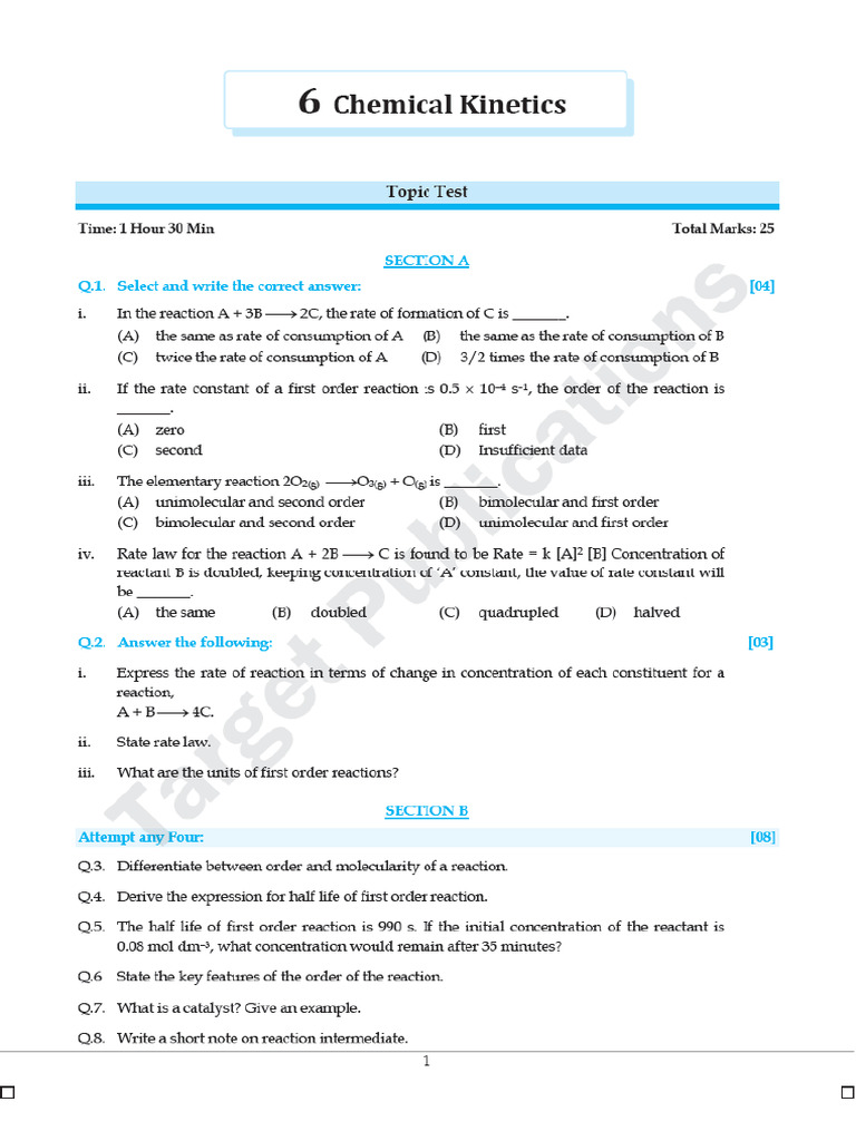 Std. 12th Perfect - Chemistry Vol.I - Topic Test of The Chapter ...