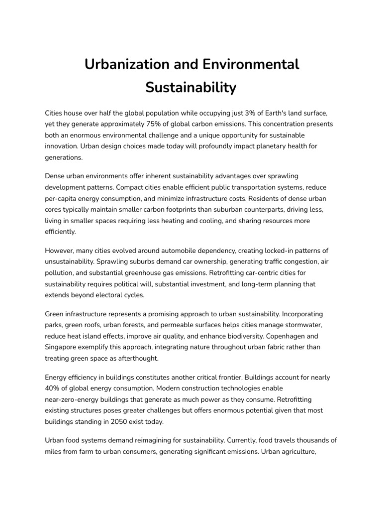 Urbanization and Environmental Sustainability | PDF | Sustainability | City