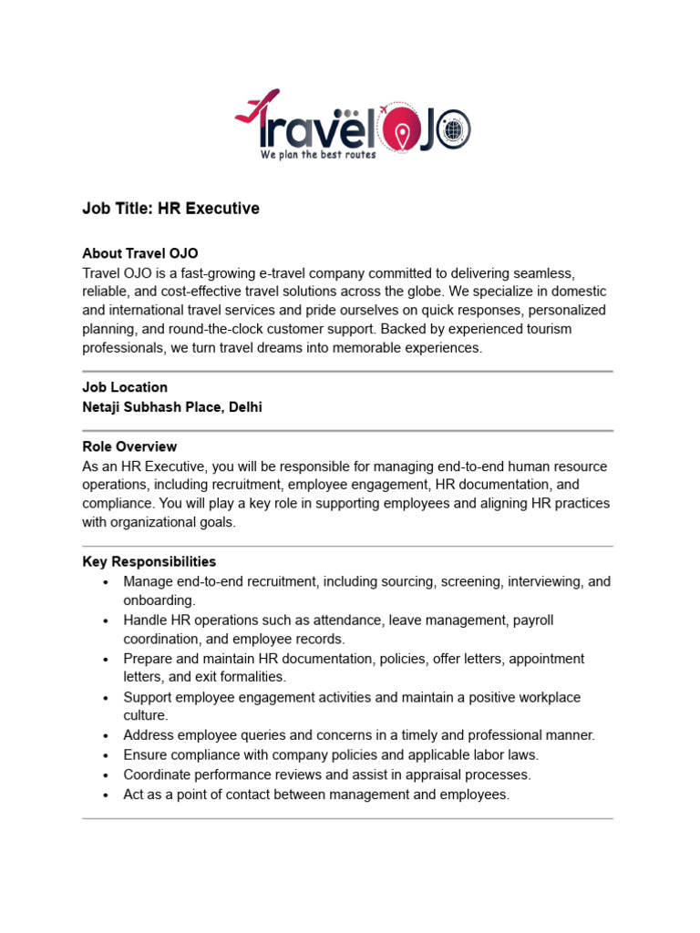 HR Executive - Job Description | PDF | Human Resources | Employment